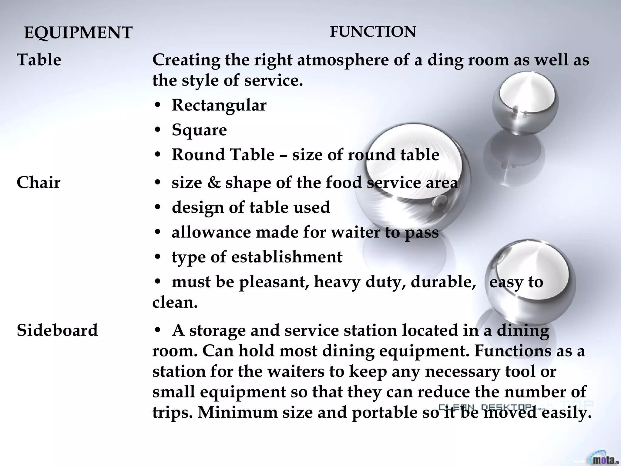 dining room equipment | PPT