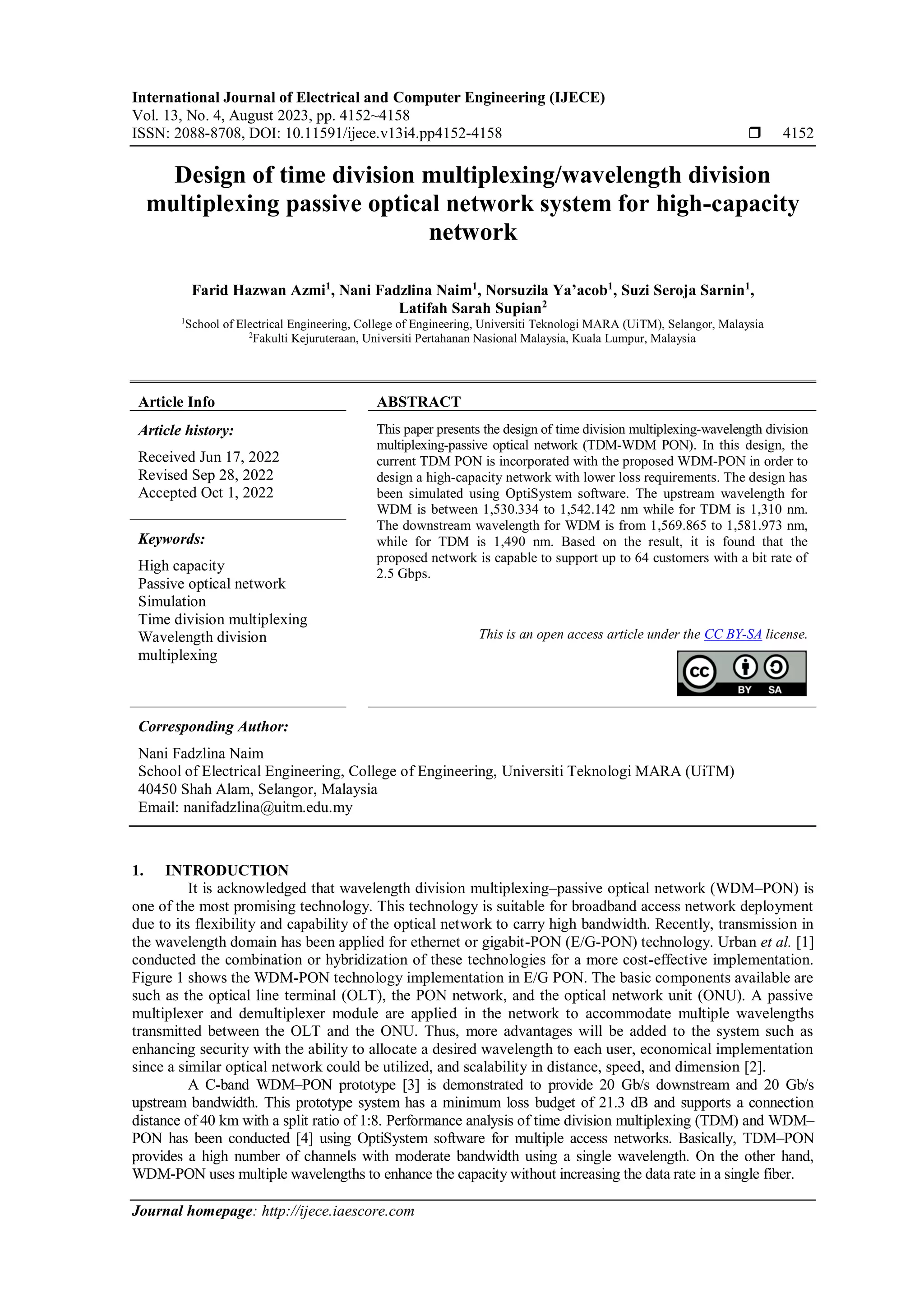 Design of time division multiplexing/wavelength division multiplexing passive optical network ...