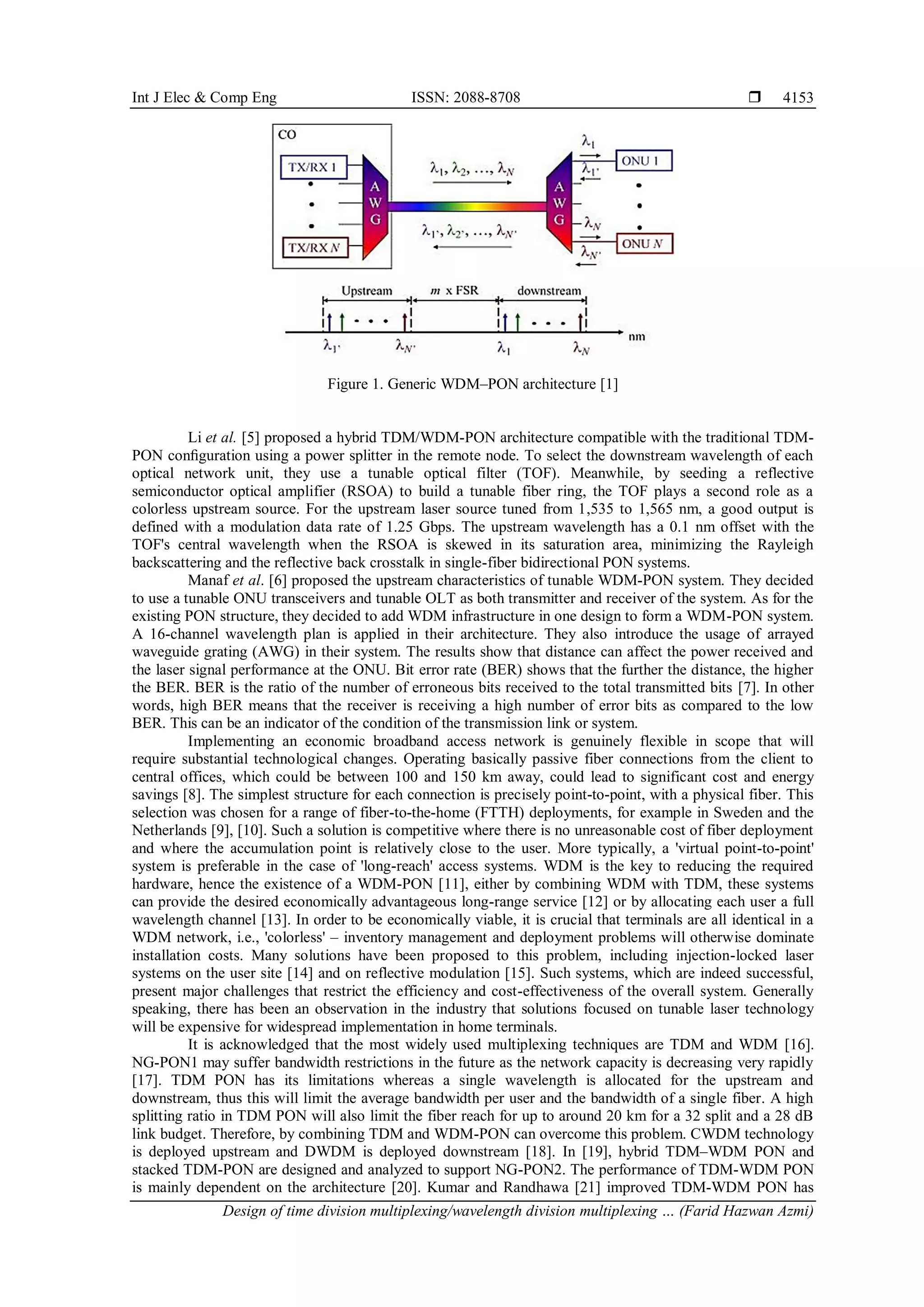 Design of time division multiplexing/wavelength division multiplexing passive optical network ...