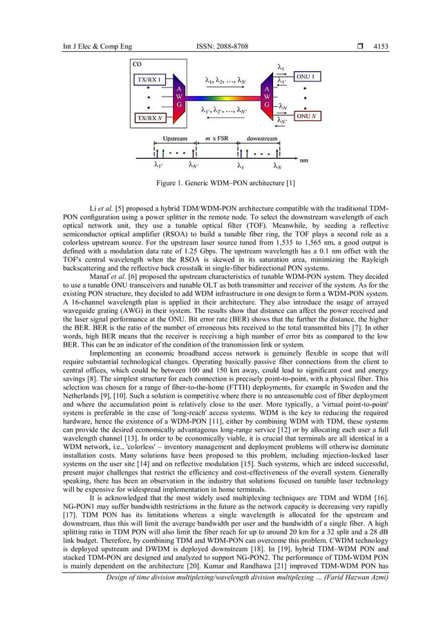Design of time division multiplexing/wavelength division multiplexing passive optical network ...