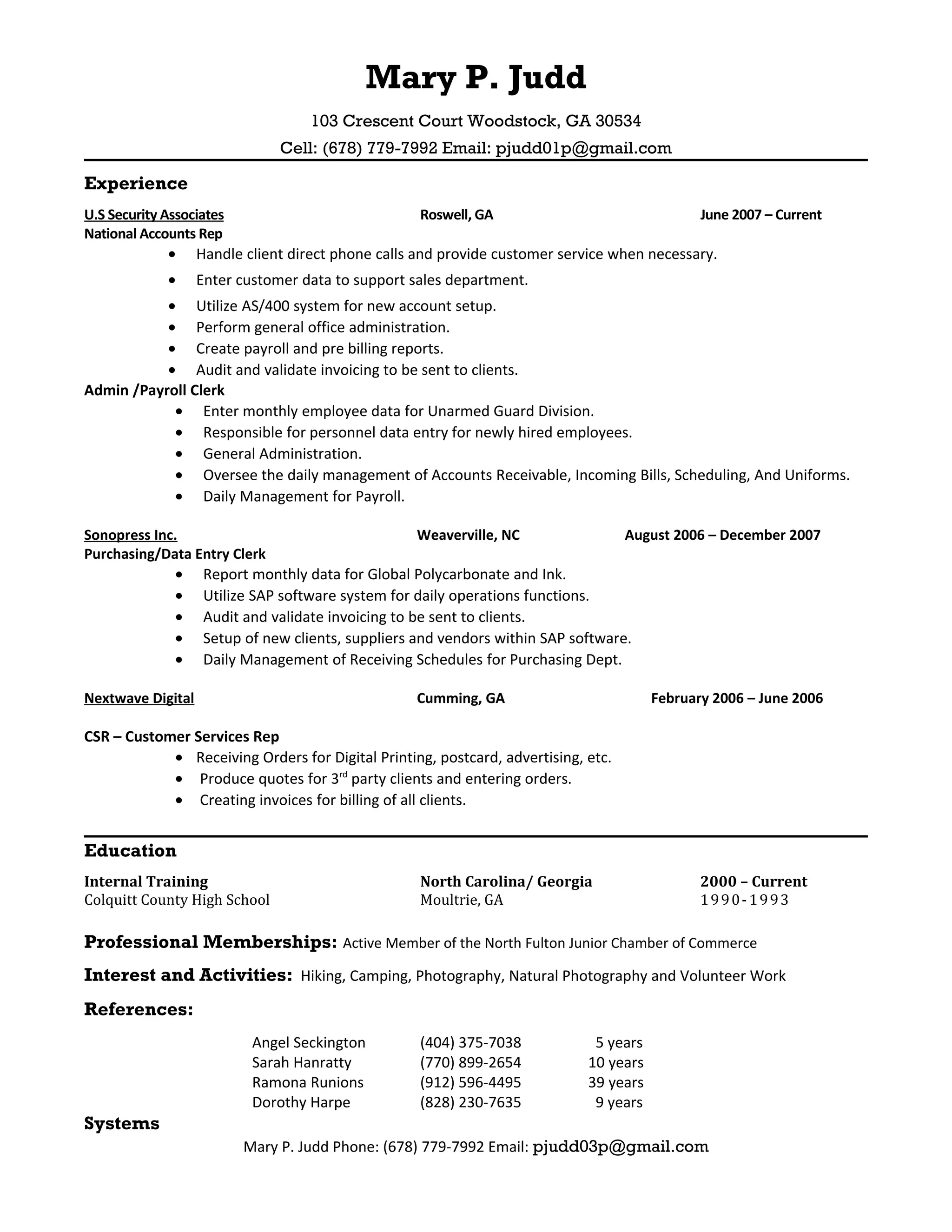 Mary P. Judd 2016 Resume | DOC