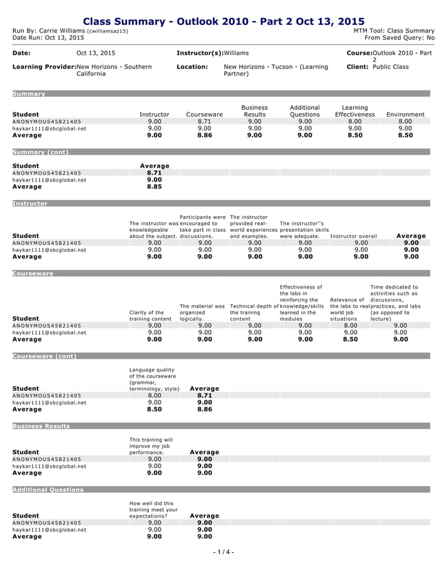 Class_Summary_-_Outlook_2010_-_Part_2_Oct_13_2015 | PDF | Educational Assessment | Education