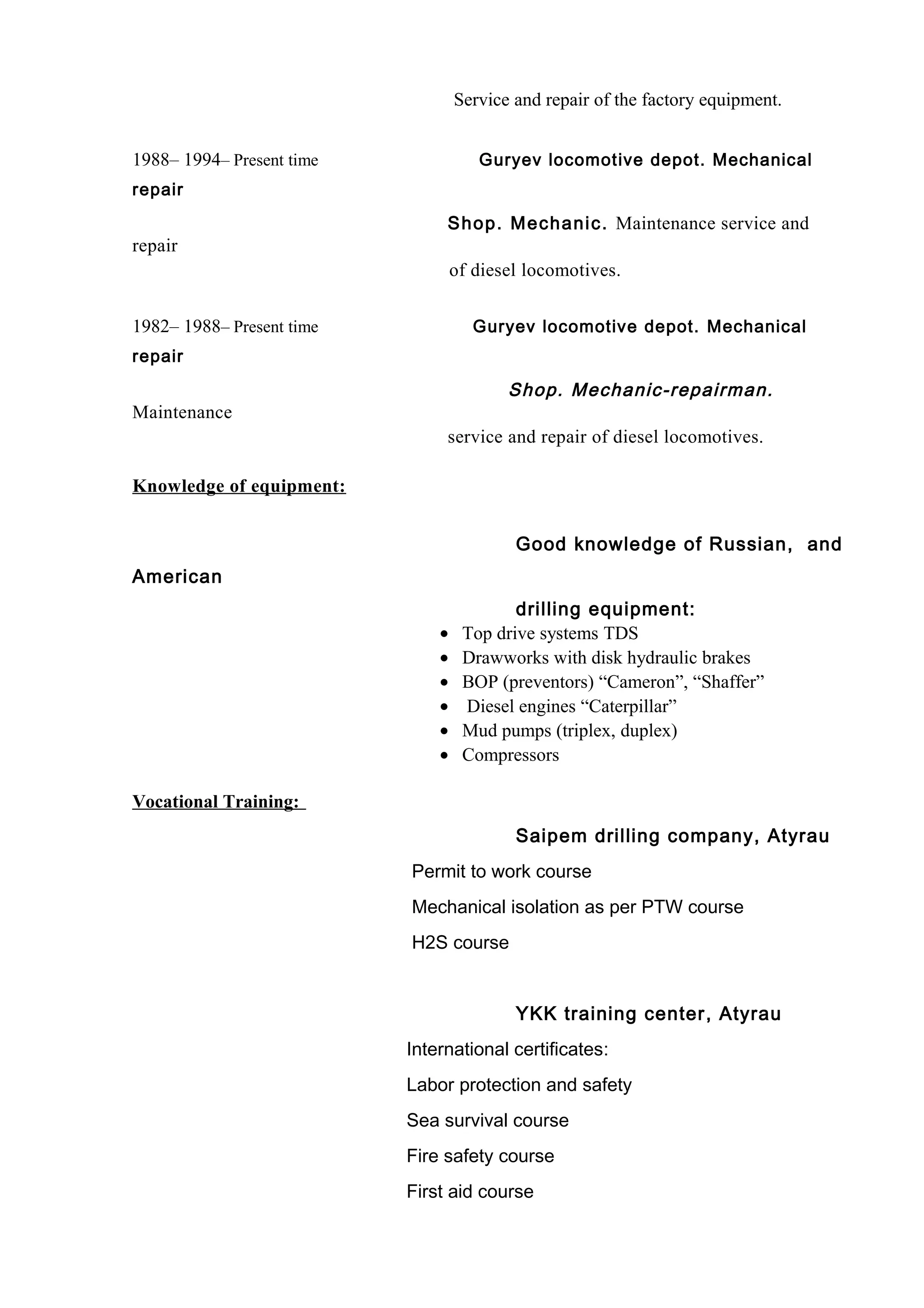 CURRICULUM VITAE (1) | DOC | Auto Repair | Automotive