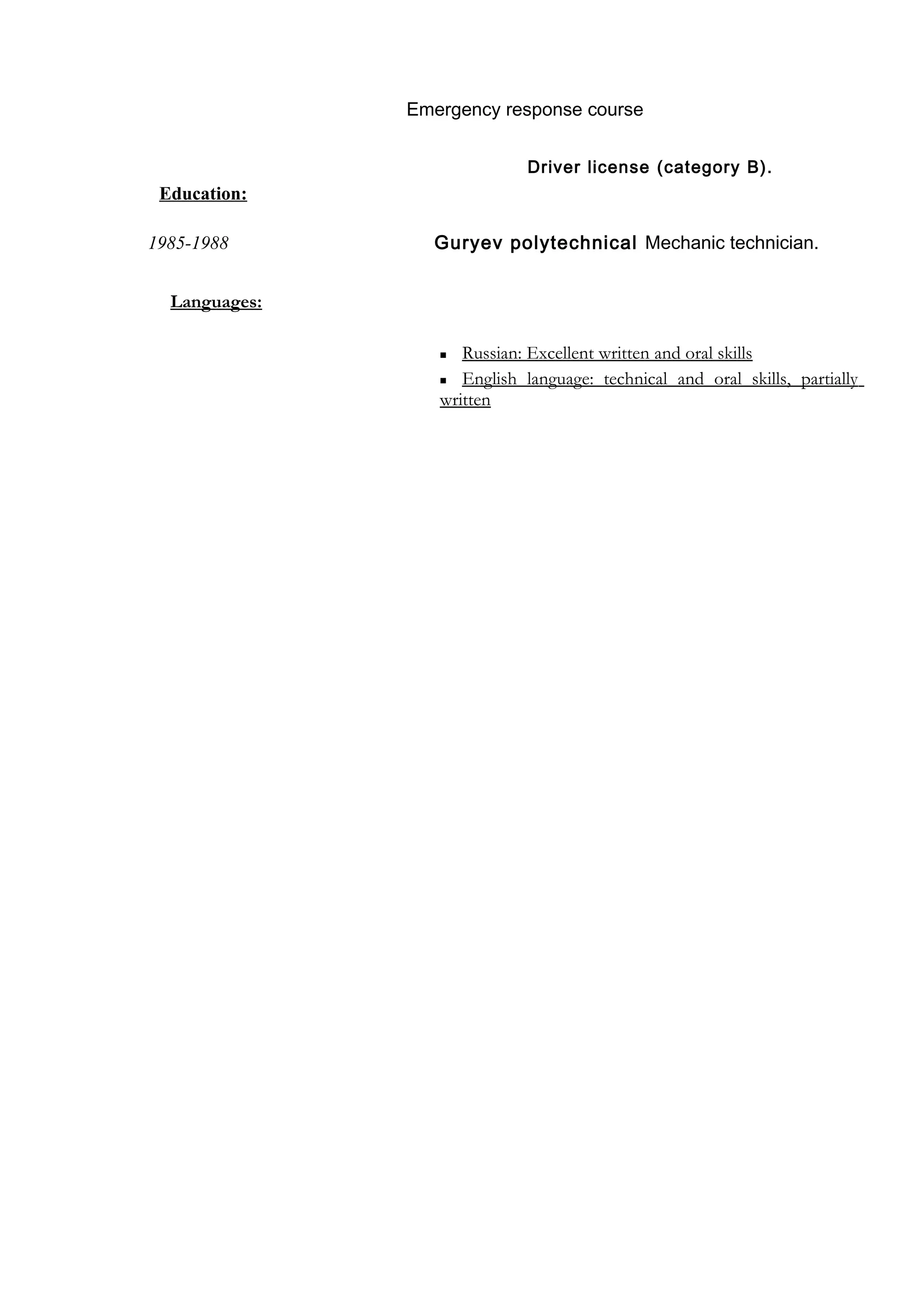 CURRICULUM VITAE (1) | DOC | Auto Repair | Automotive