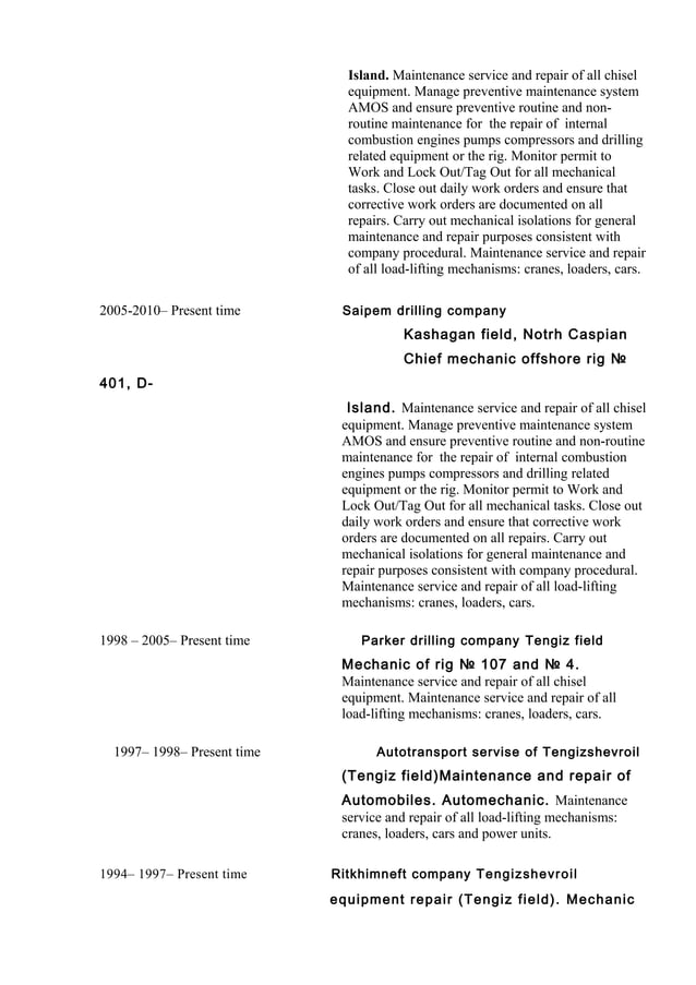CURRICULUM VITAE (1) | DOC | Auto Repair | Automotive