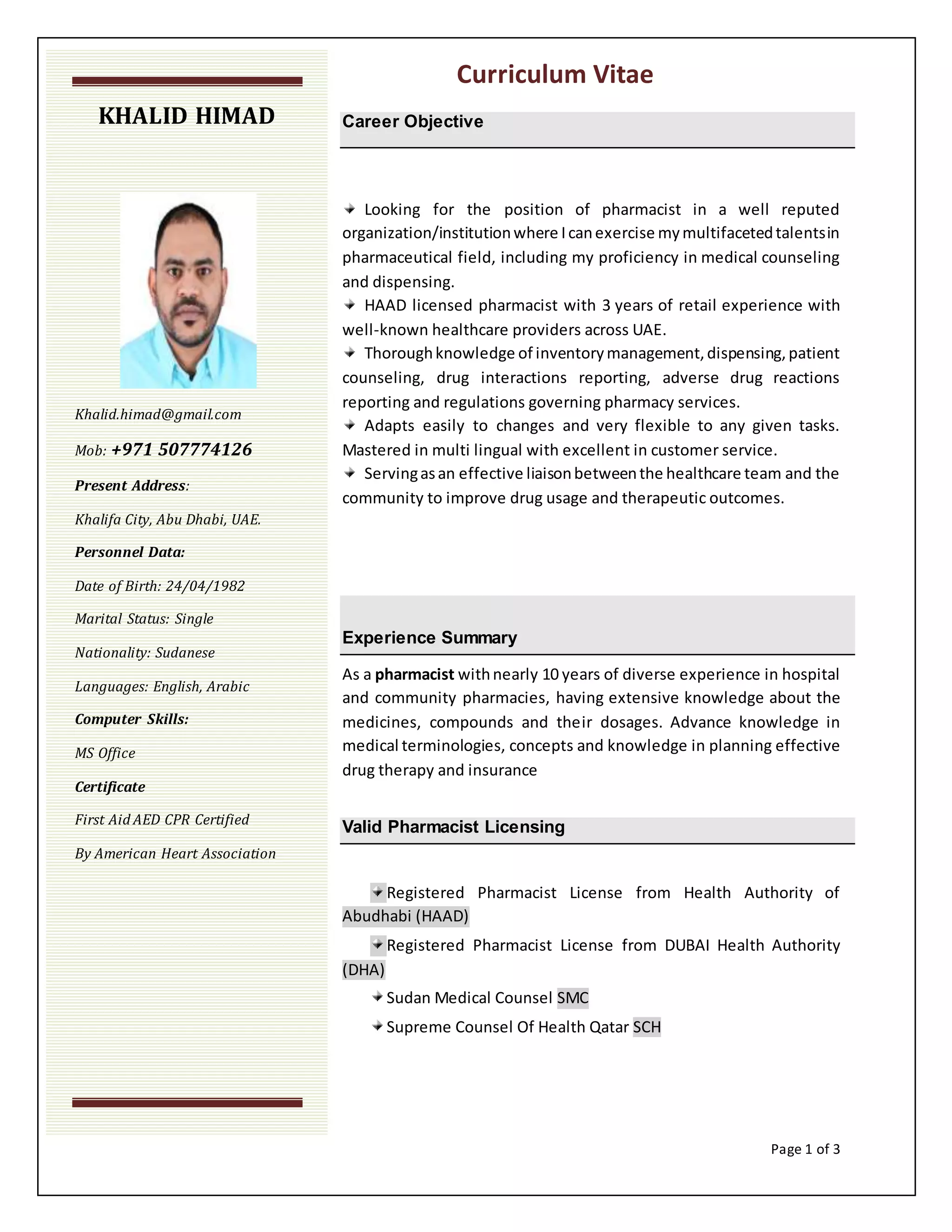 Khalid Himad updated CV-1 | DOCX | Pharmaceutical Industry | Industries