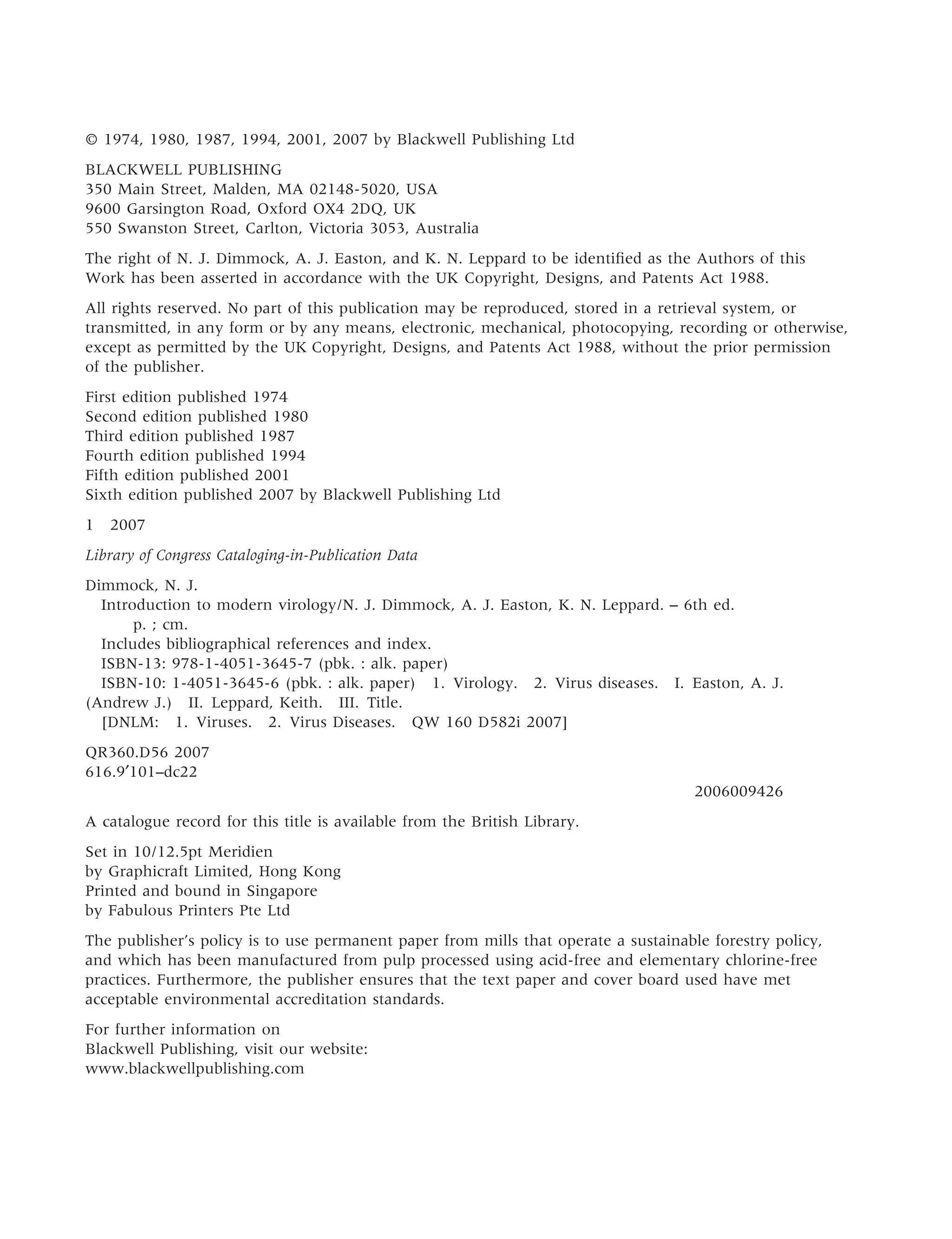 Introduction To Modern Virolog 6th Revised Edition Dimmock Easton | PDF