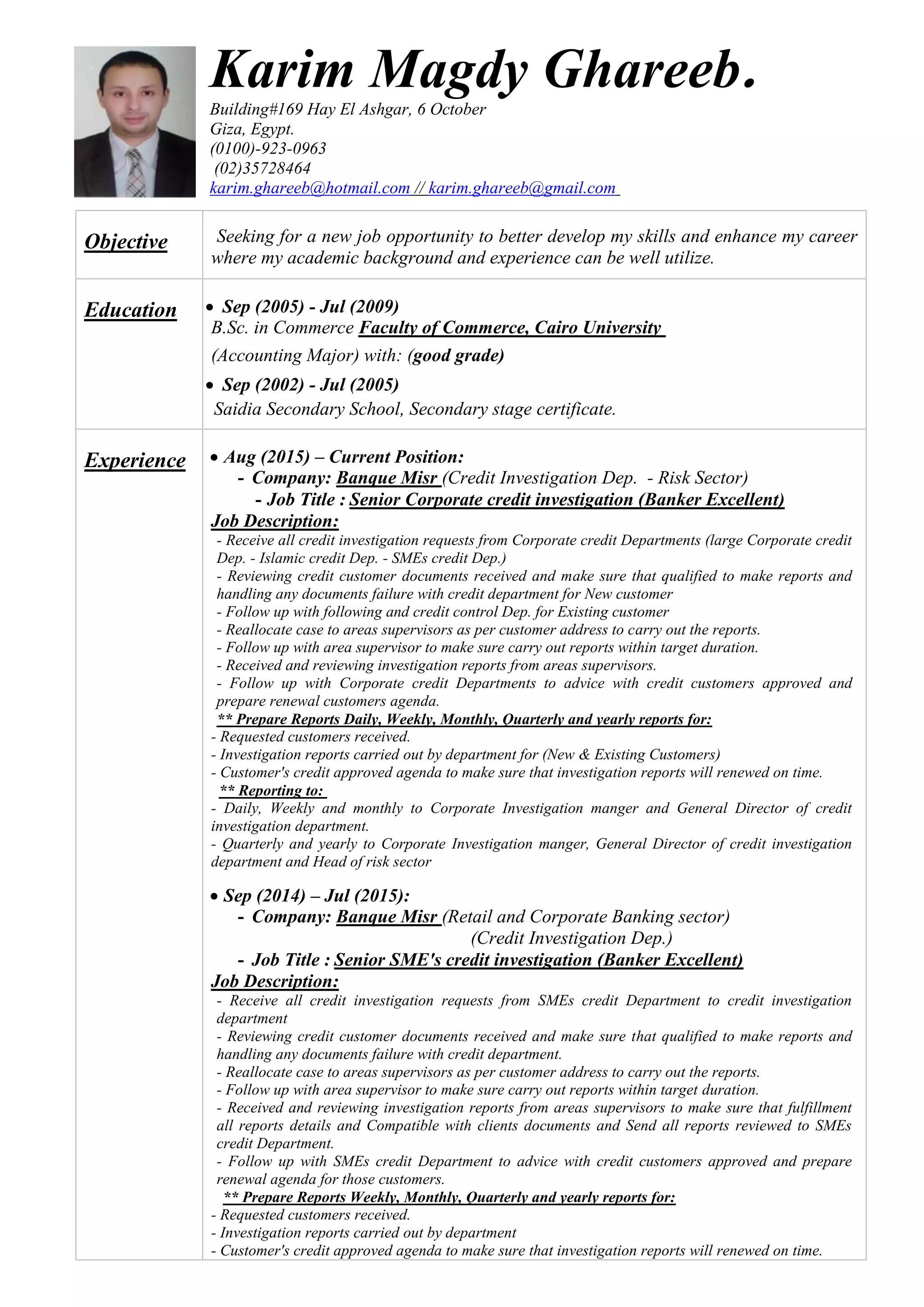 Karim Magdy Ghareeb (CV) - Photo | PDF | Business Banking & Finance | Business
