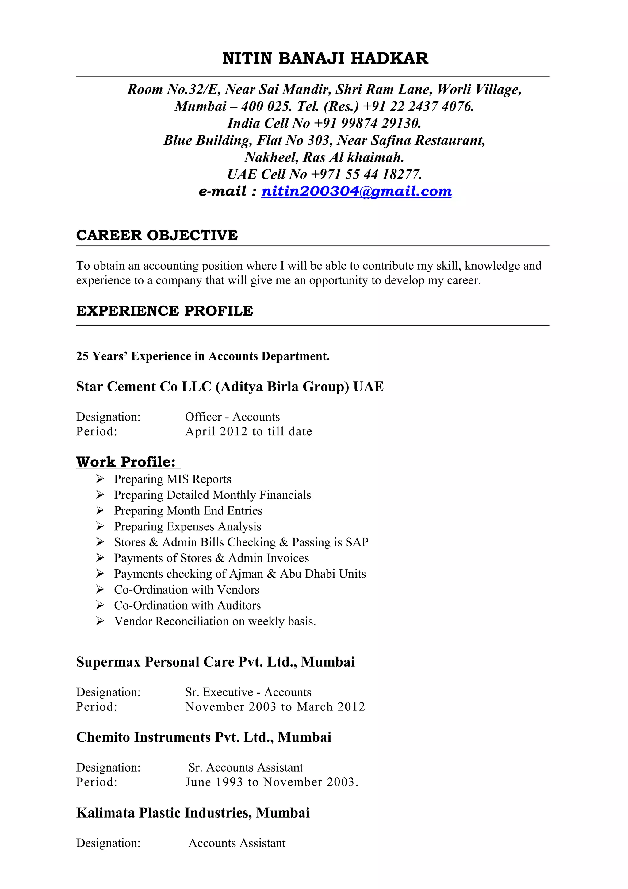 Nitin Hadkar CV | DOC
