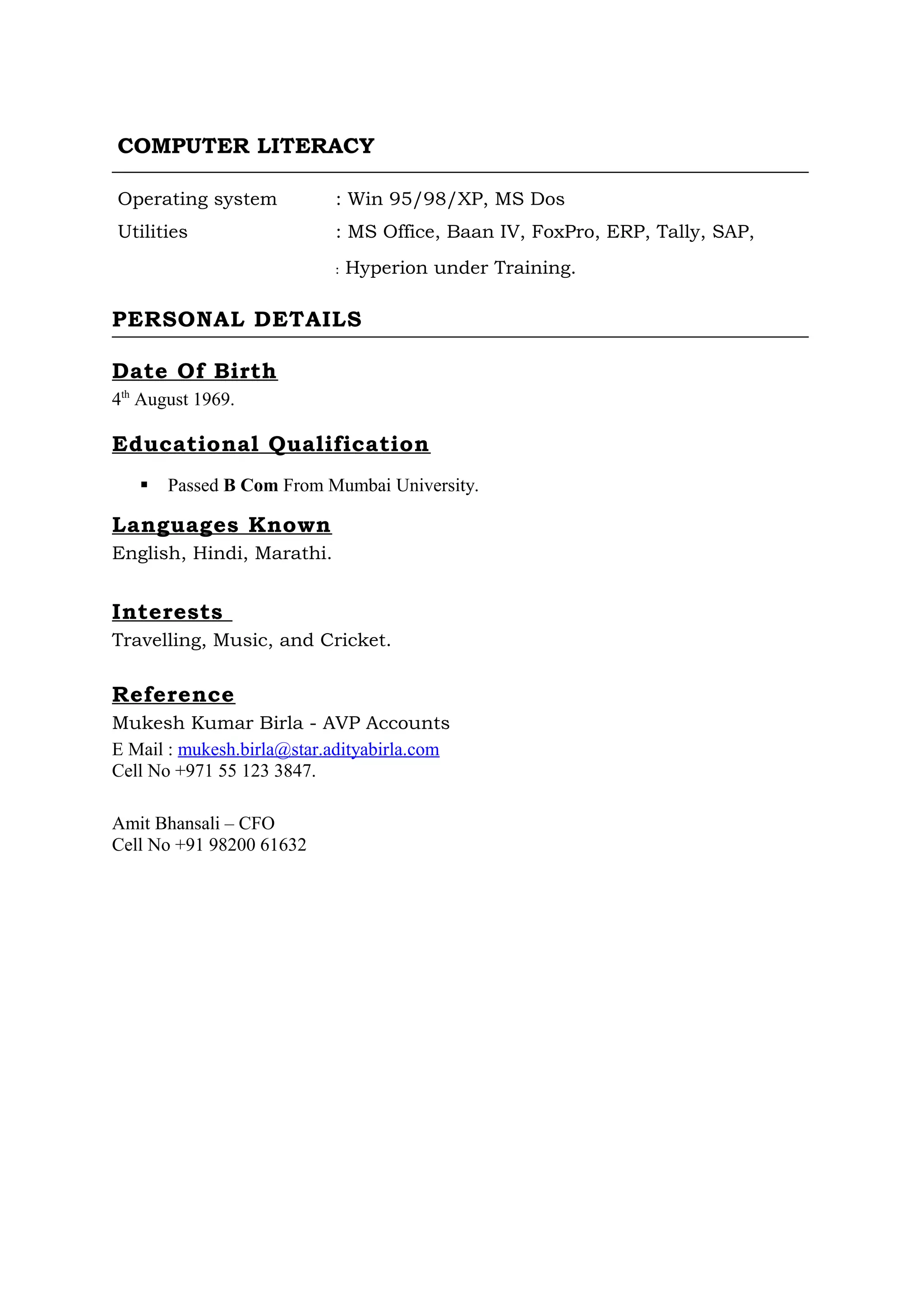 Nitin Hadkar CV | DOC