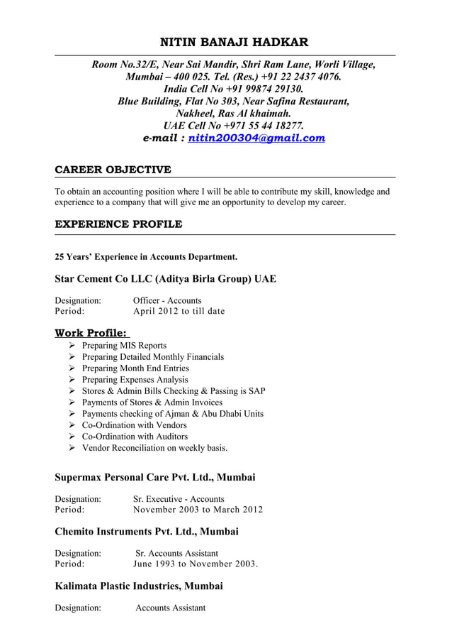 Nitin Hadkar CV | DOC