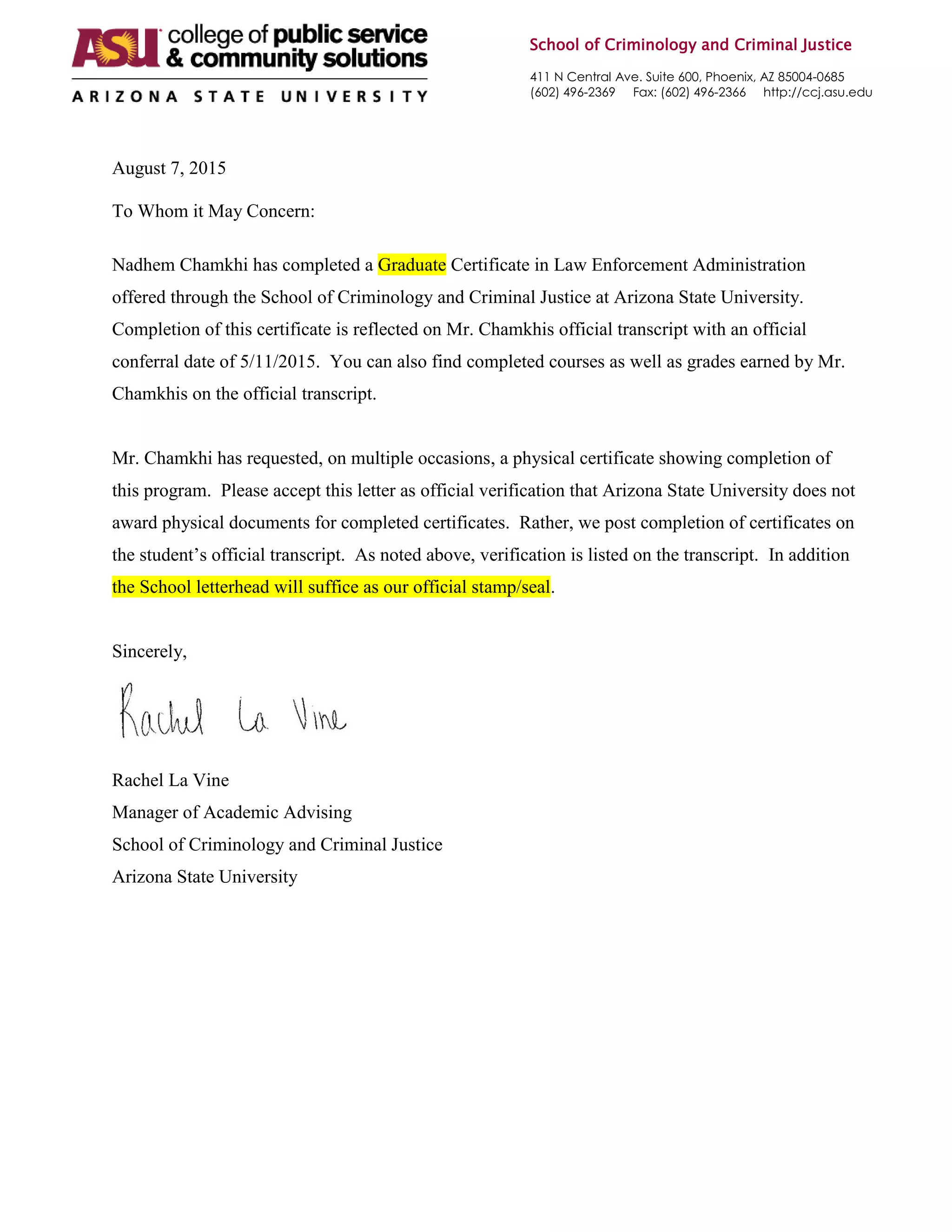 Graduate Certificate Completion Verification | PDF