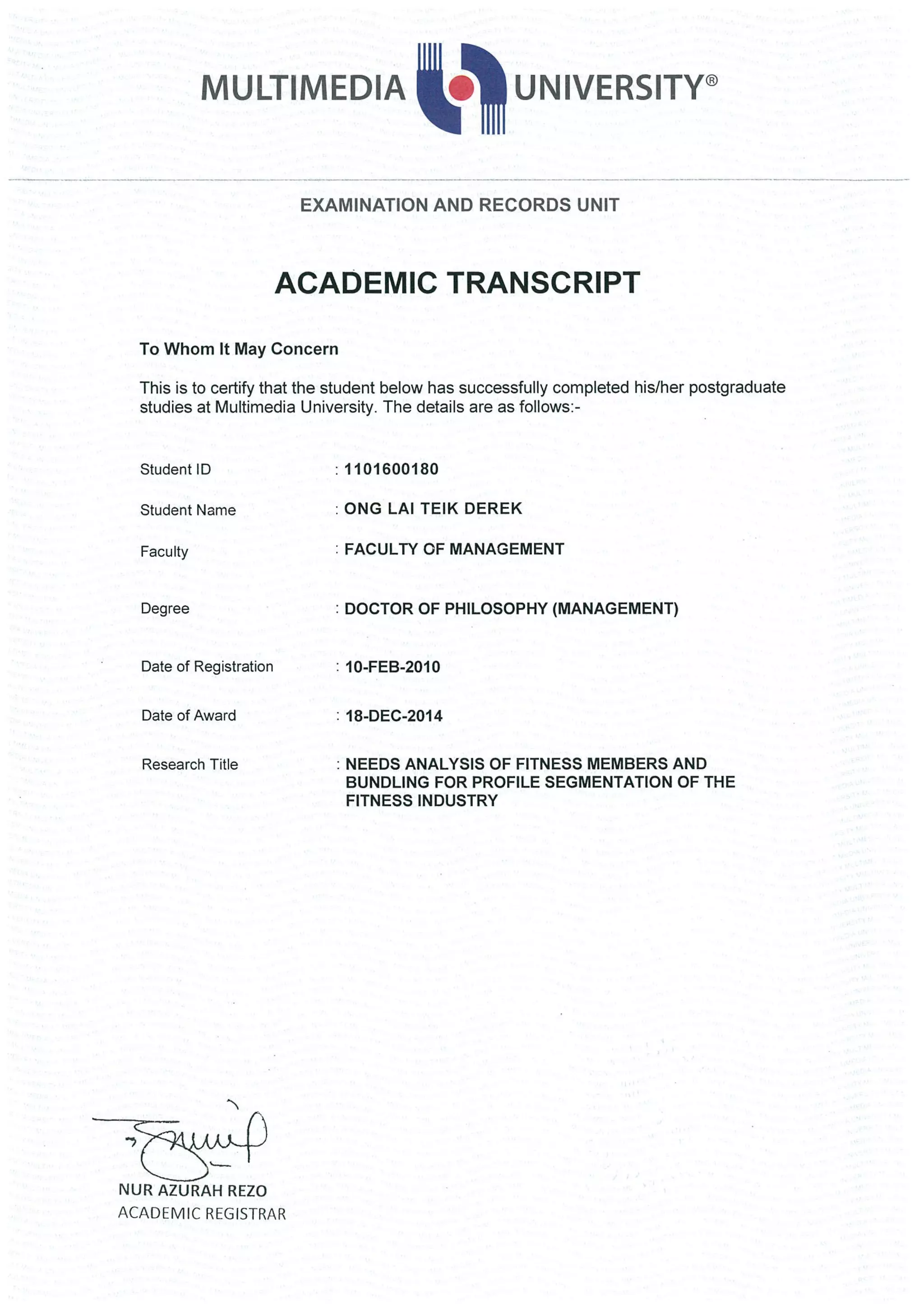 PhD MMU Cert and Transcript | PDF