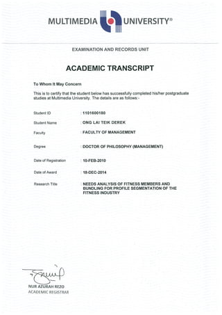 PhD MMU Cert and Transcript | PDF