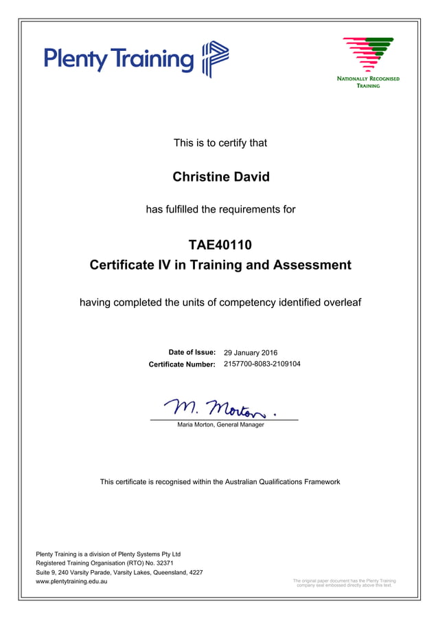 Cert IV - Training & Assessment | PDF