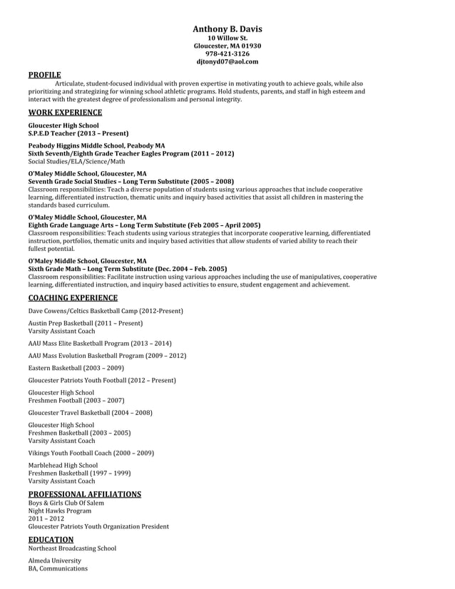 Anthony B. Davis Resume 2016 | PDF