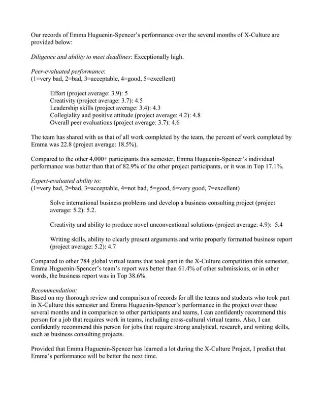 Recommendation letter for Emma Huguenin-Spencer | PDF