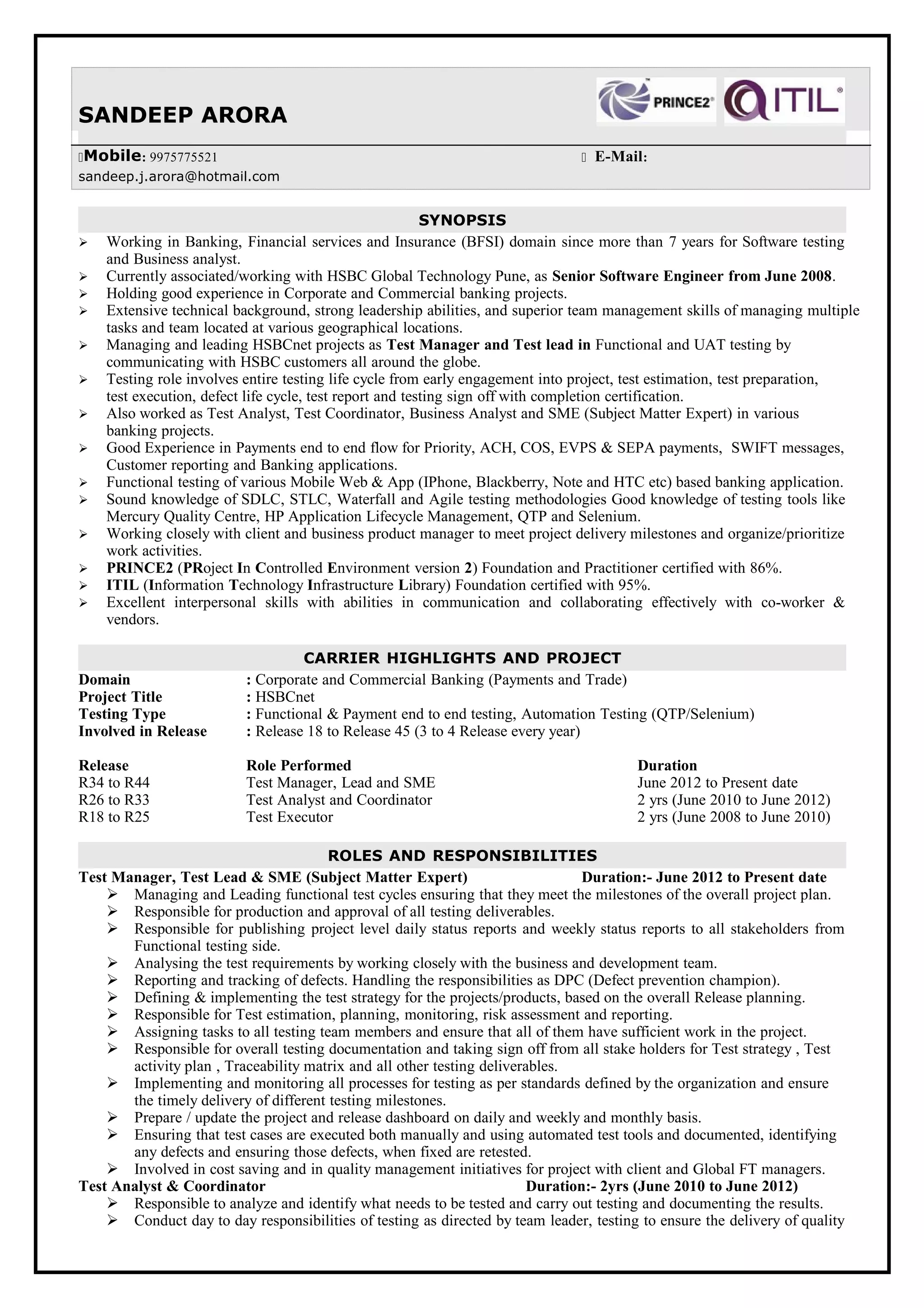 Sandeep Arora - Resume | DOC