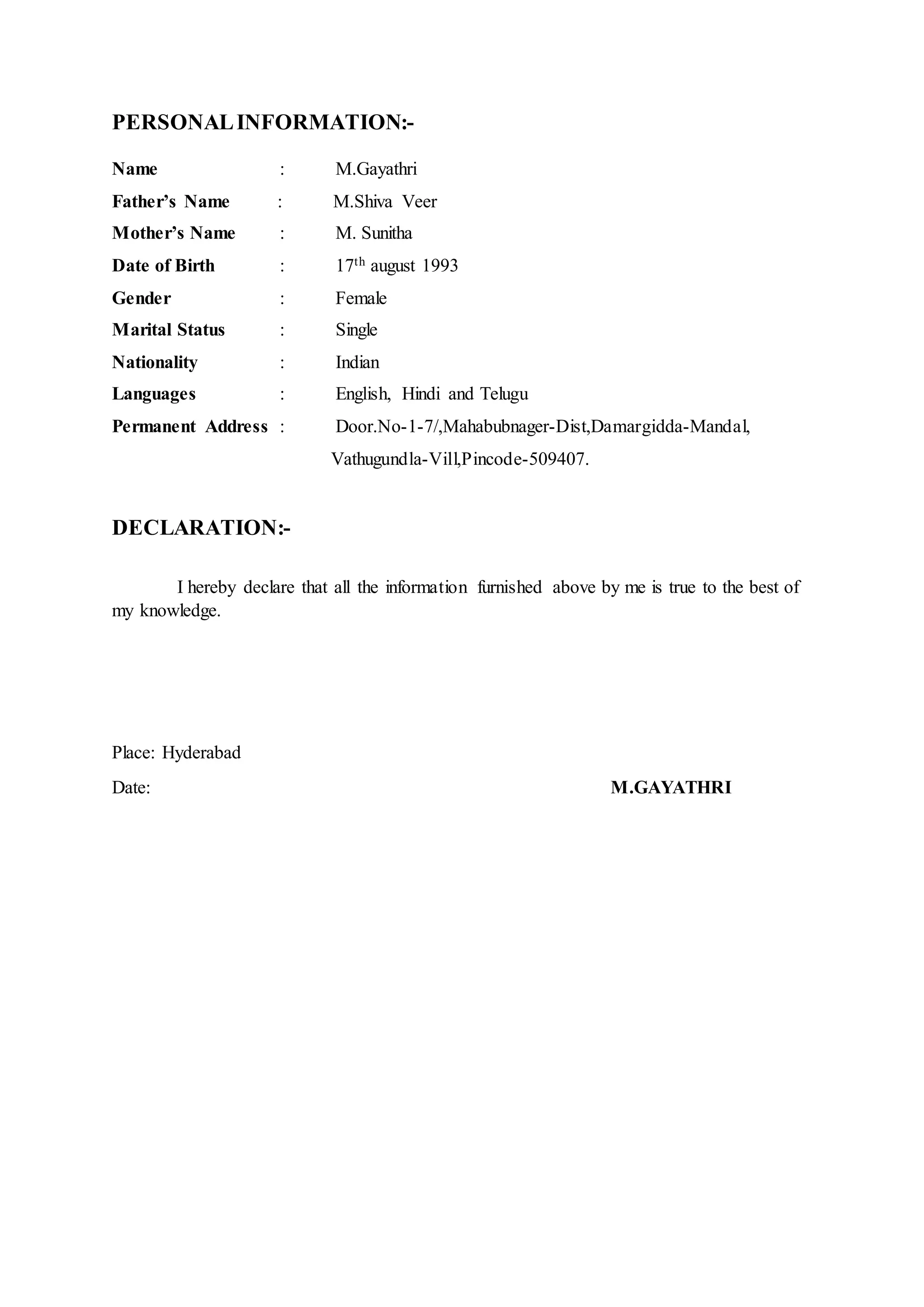 Gayathri resume modified | DOCX | College Education | Education