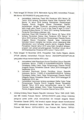 Surat KPU untuk Presiden Jokowi tentang Pancalegan OSO | PDF