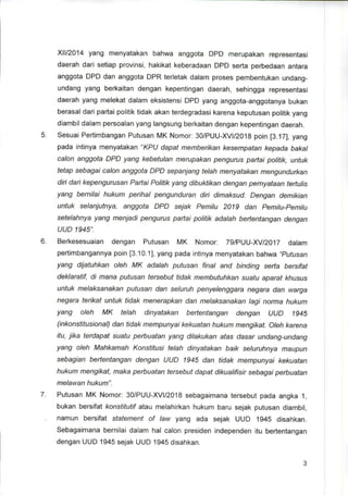 Surat KPU untuk Presiden Jokowi tentang Pancalegan OSO | PDF