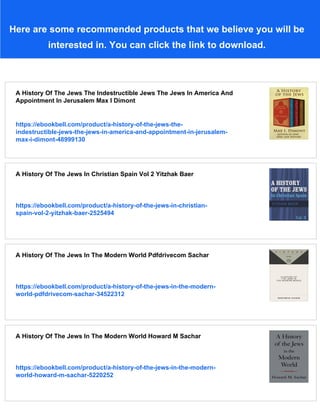 A History Of The Jews In America Howard M Sachar | PDF