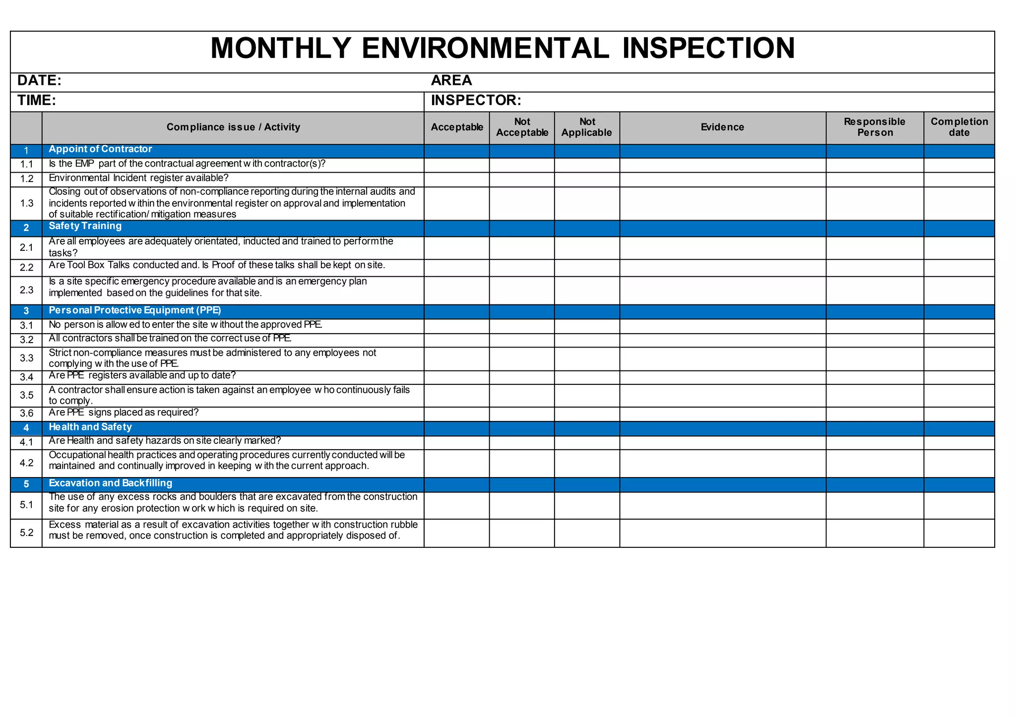 Monthly Environmental Inspection | DOCX