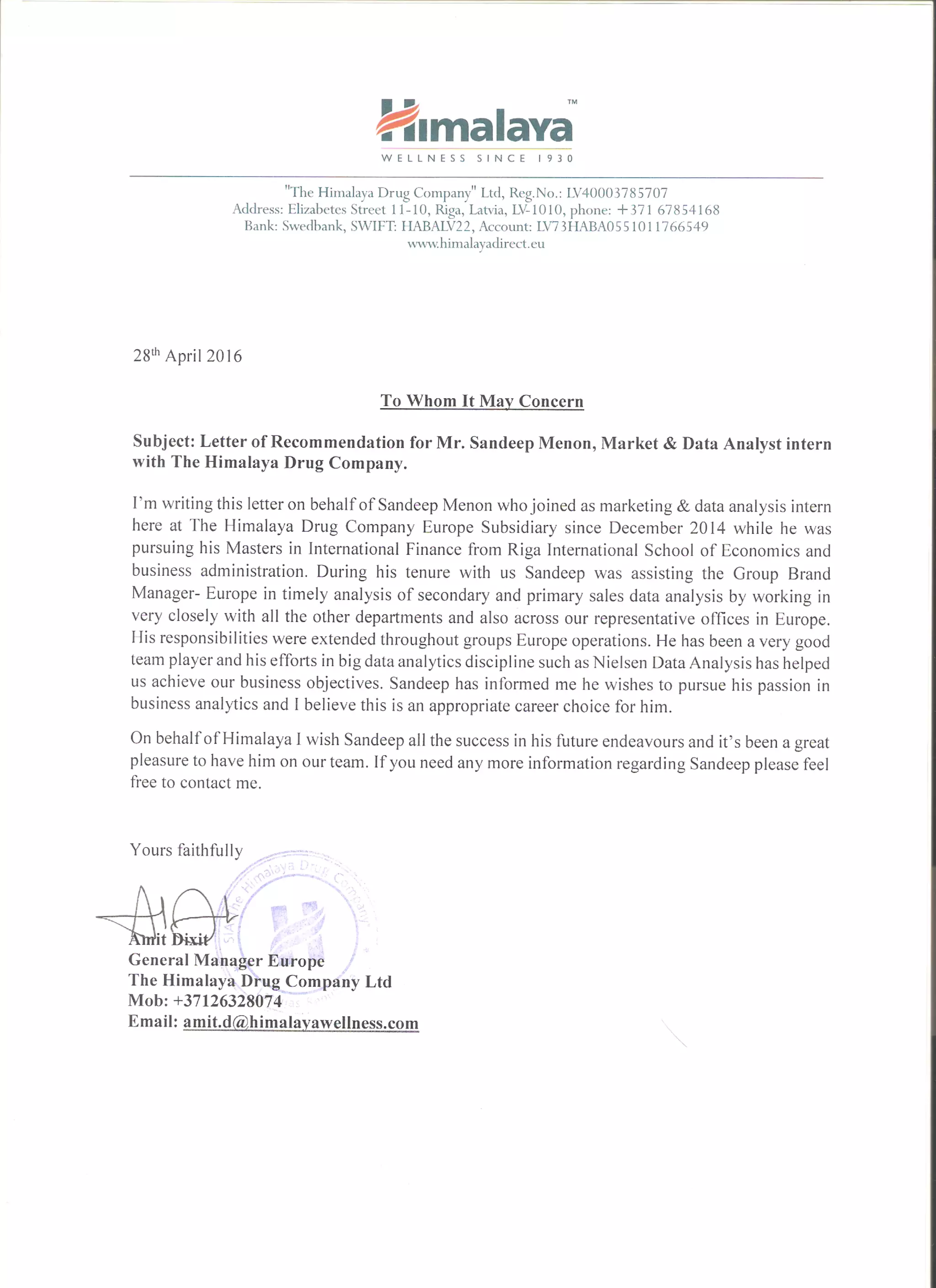 HIMALAYA CEO REFERENCE LETTER | PDF