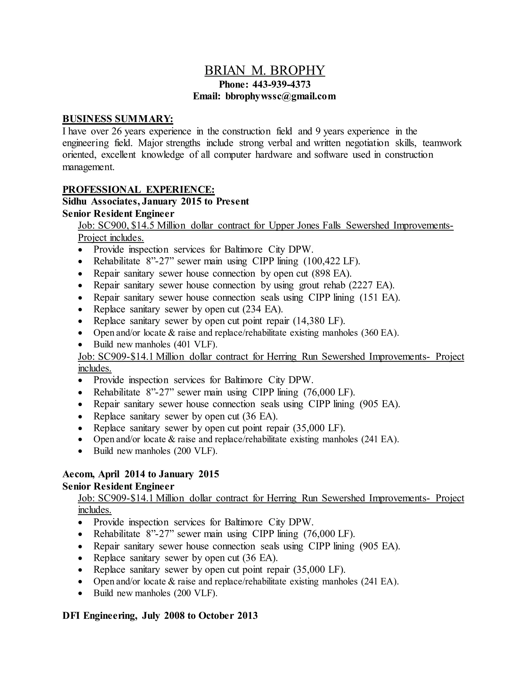 Brophy resume,8-2016 | PDF