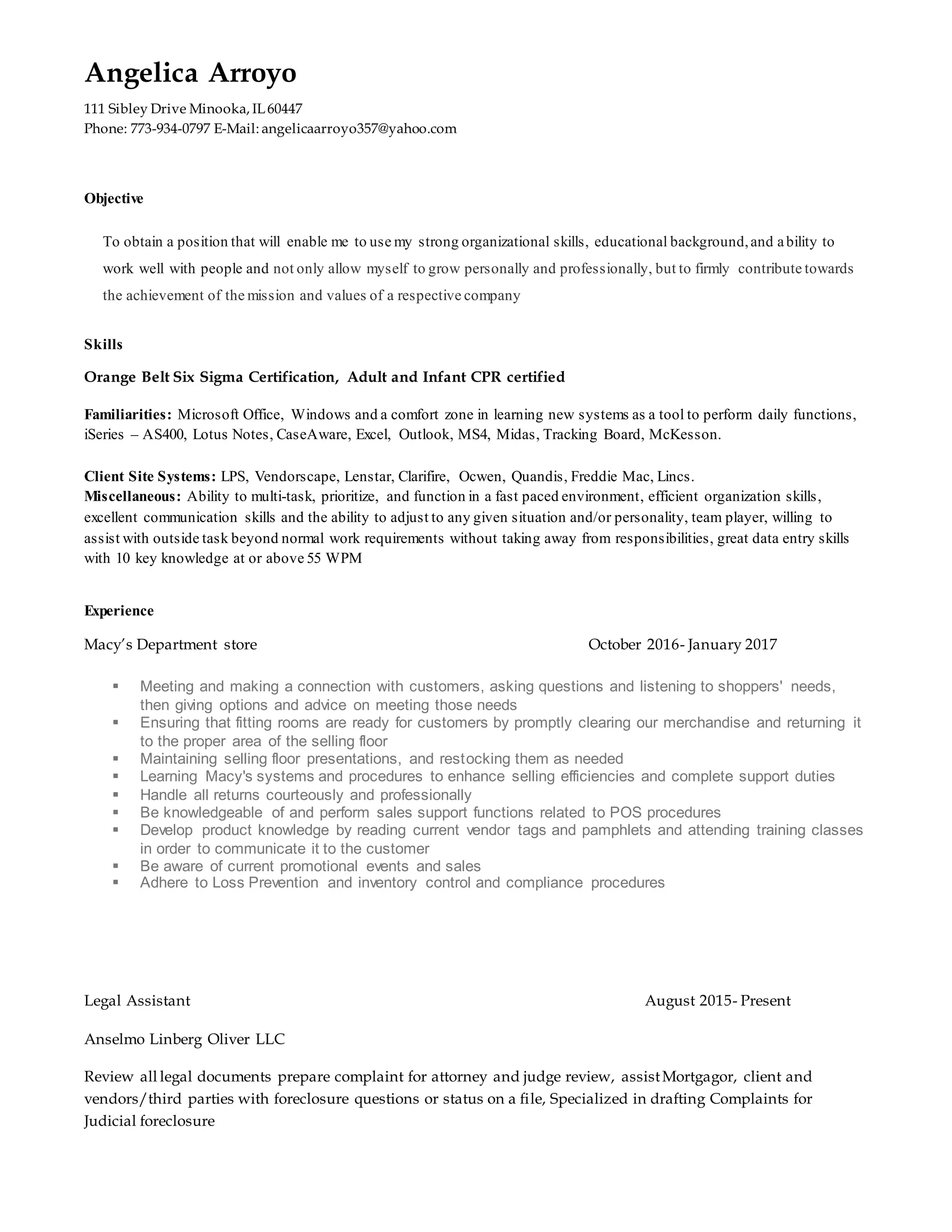 Angelica resume 2017 | DOCX
