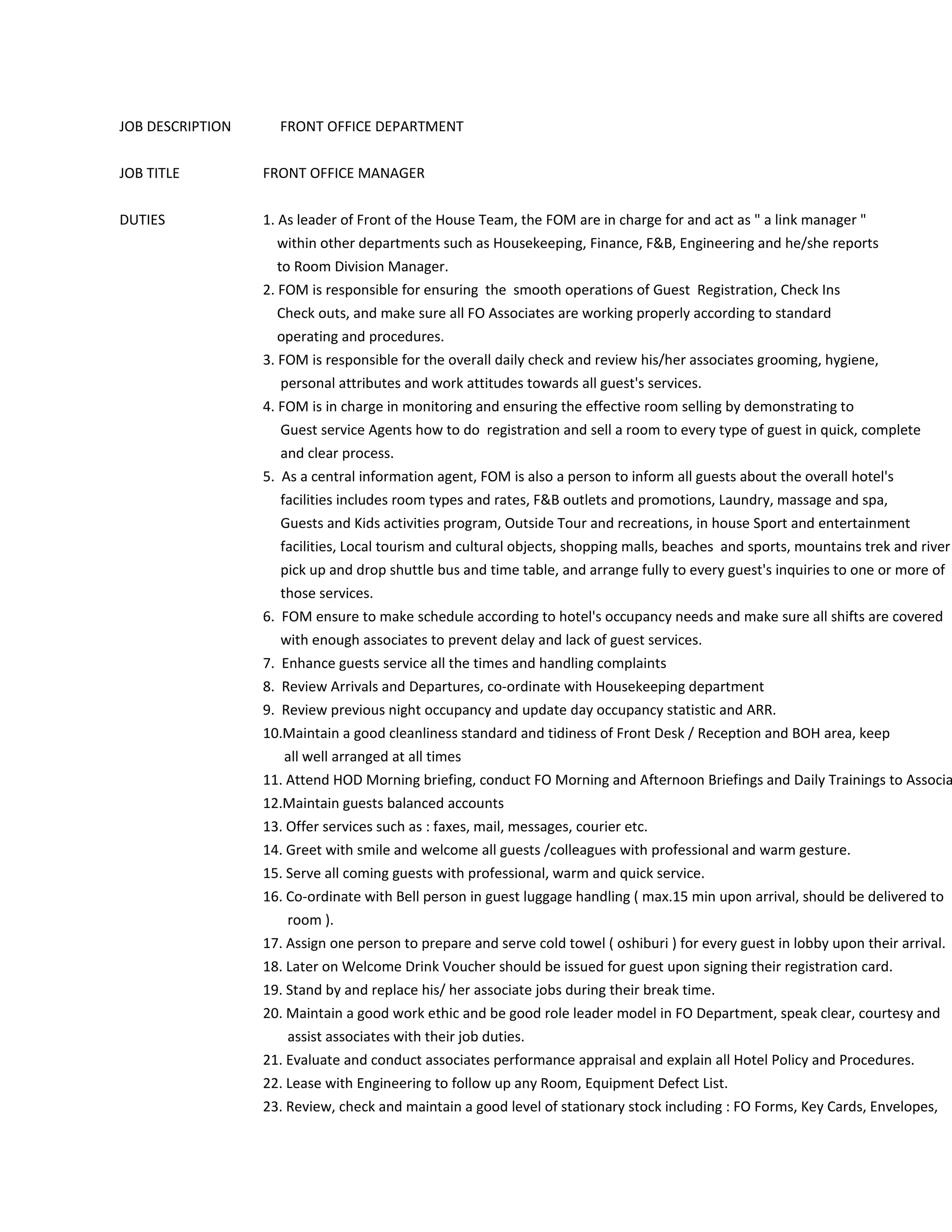 JOB DESCRIPTION FOM | DOC