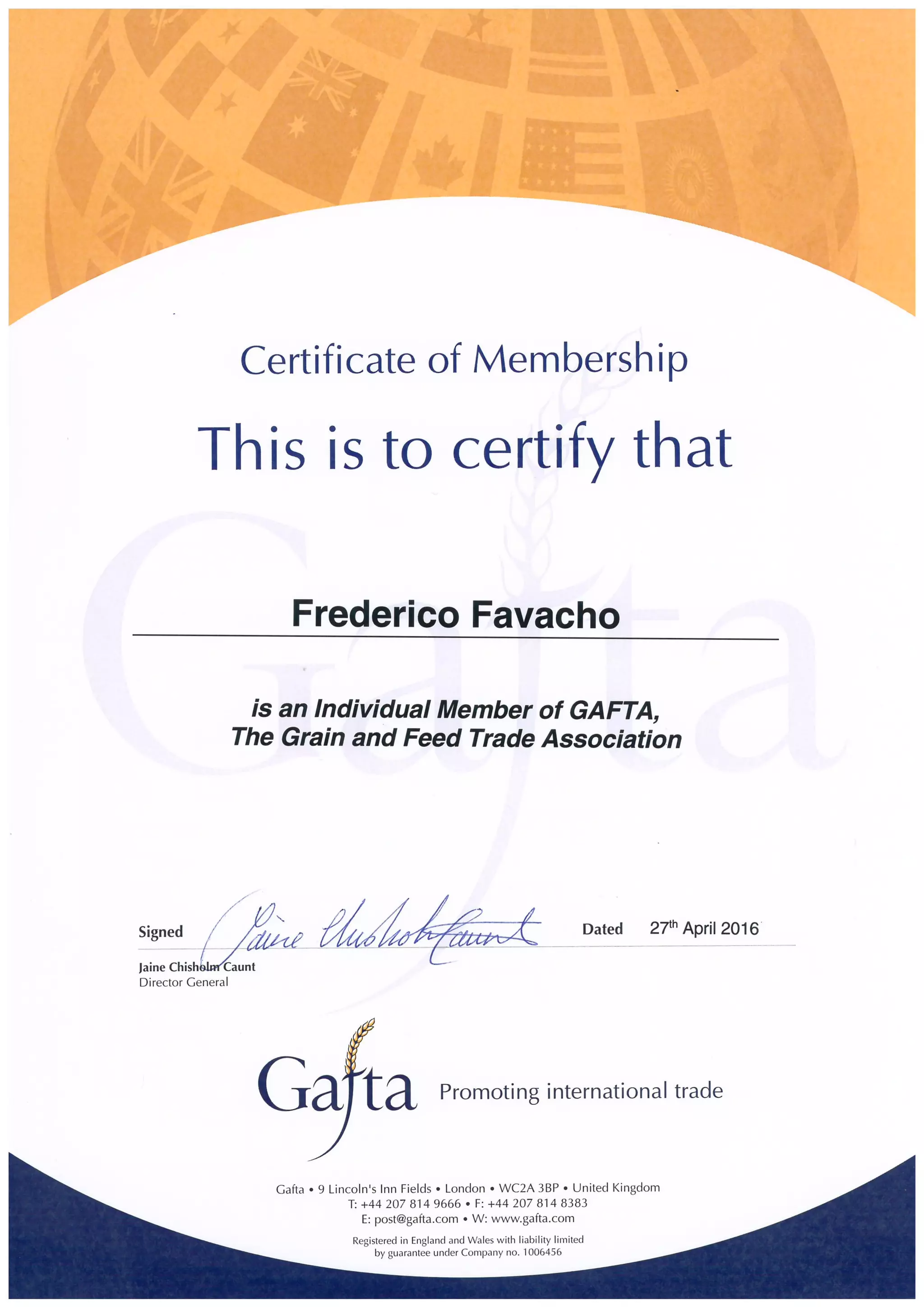 Favacho Gafta membership certificate | PDF