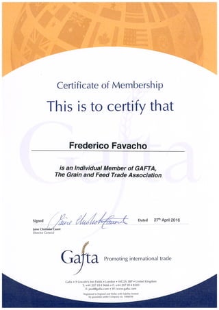 Favacho Gafta membership certificate | PDF
