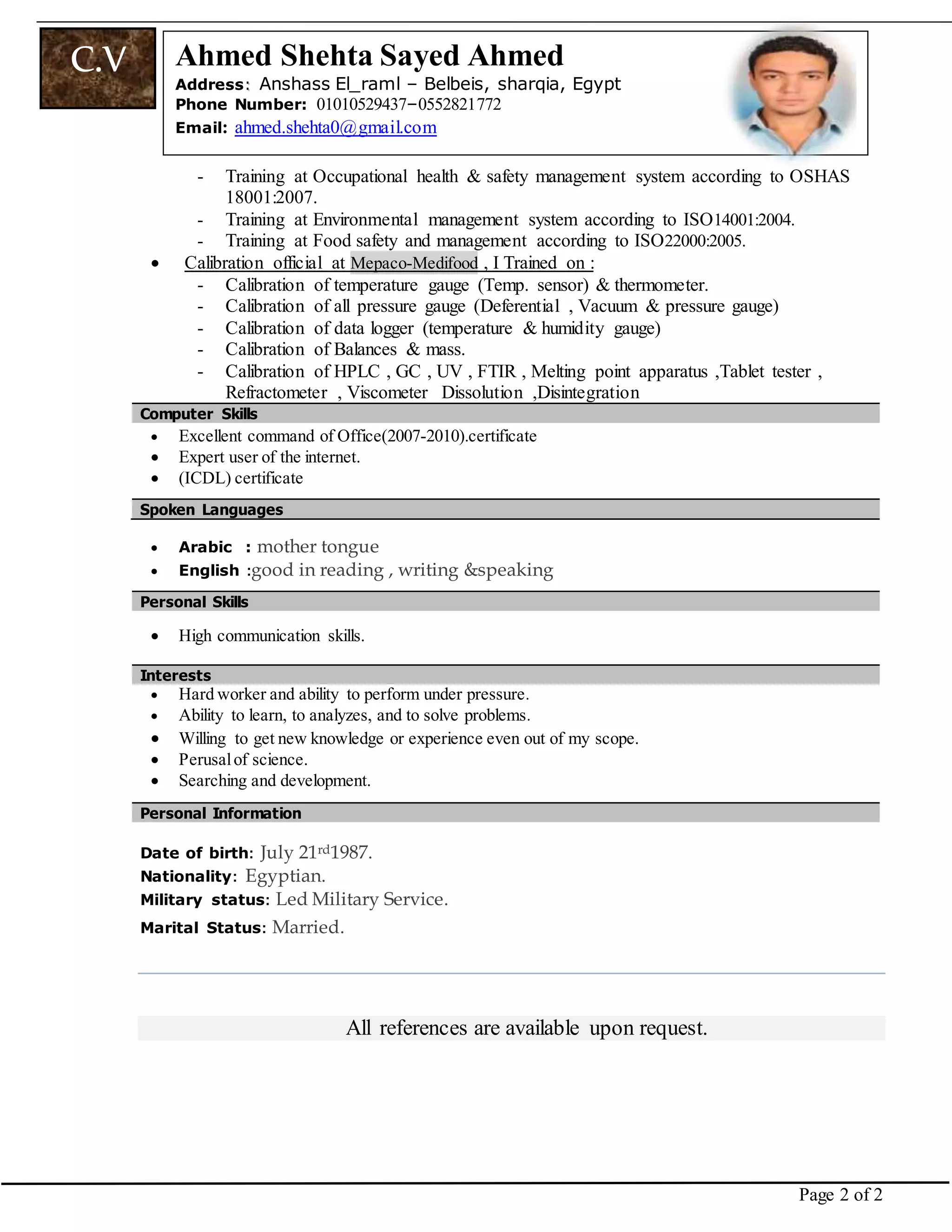 cv Ahmed shehta | DOCX