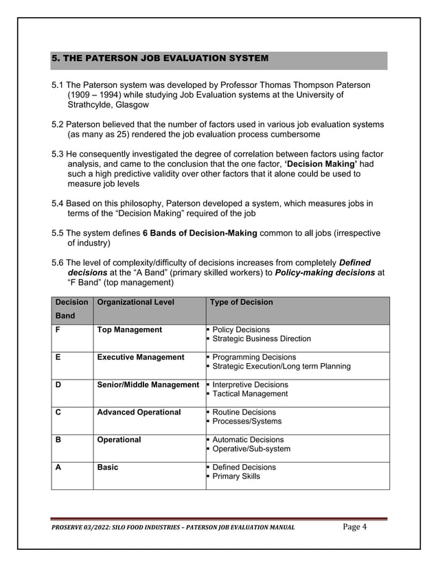 Paterson Framework of Job Evaluation at Workplace | PDF | Resume ...