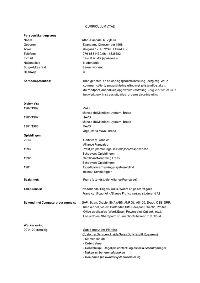 CURRICULUM VITAE Pascal Zijlstra IX | PDF
