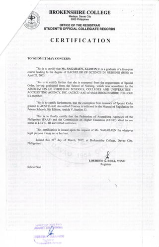 college TOR,RLE & Diploma | PDF | College Education | Education