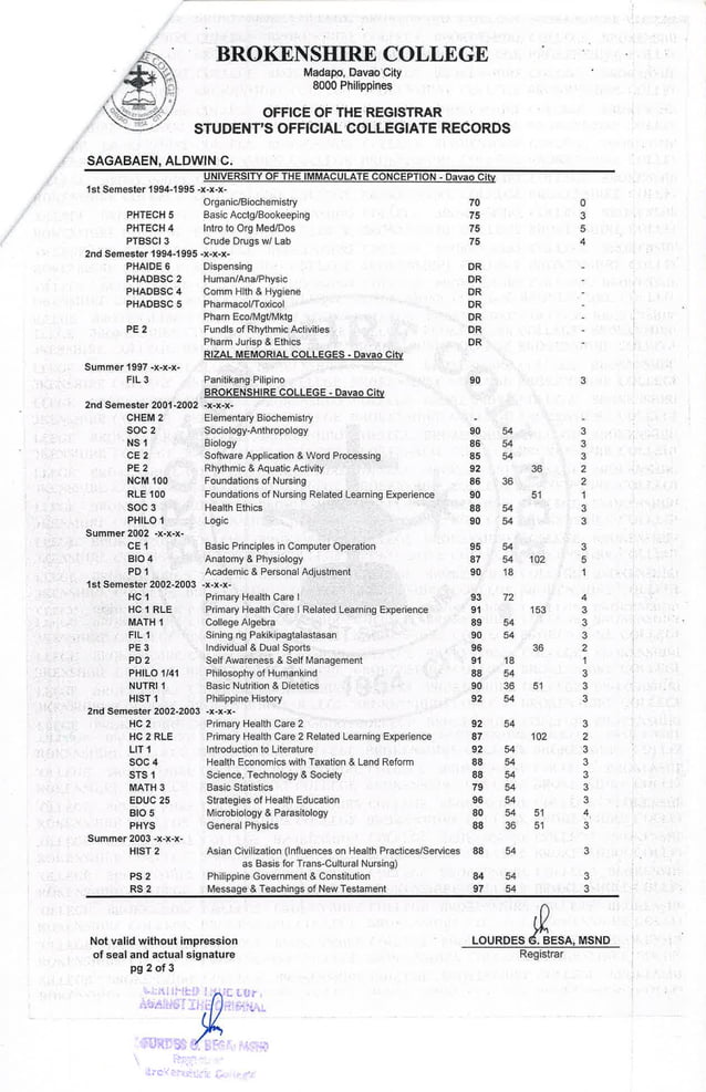college TOR,RLE & Diploma | PDF