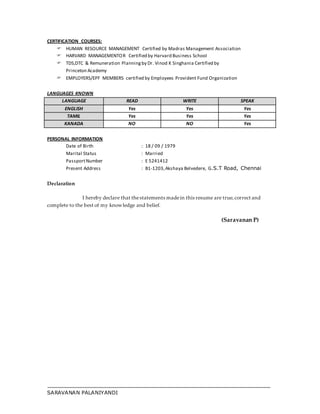 Profile of Saravanan. | DOCX