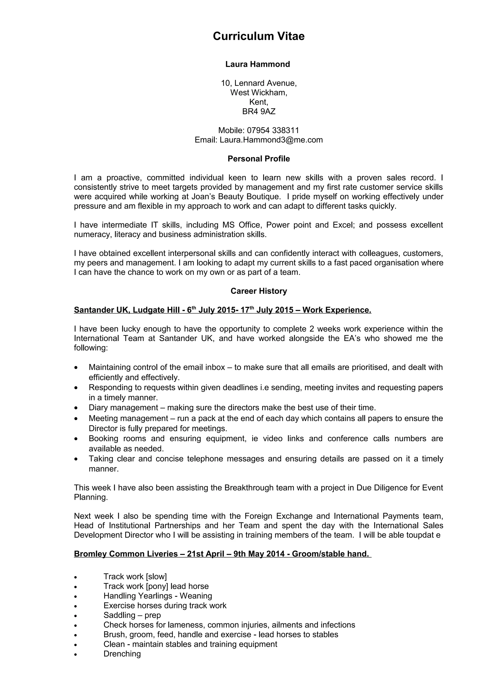 Laura Hammond CV v3 | DOC | Email | Internet