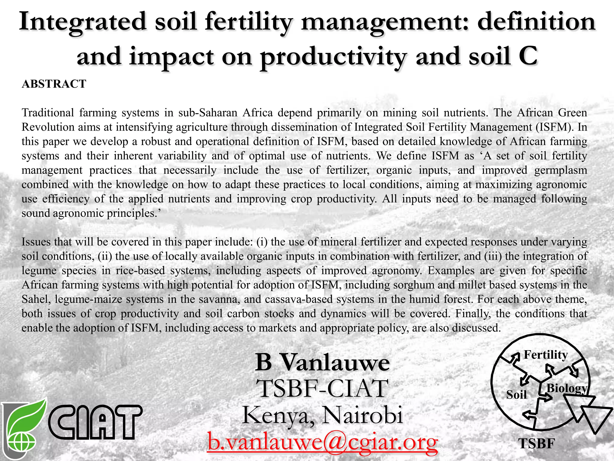 Integrated soil fertility management: definition and impact on productivity and soil C | PDF