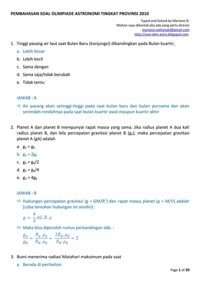 56852975 pembahasan-soal-olimpiade-astronomi-tingkat-provinsi-2010 | PDF