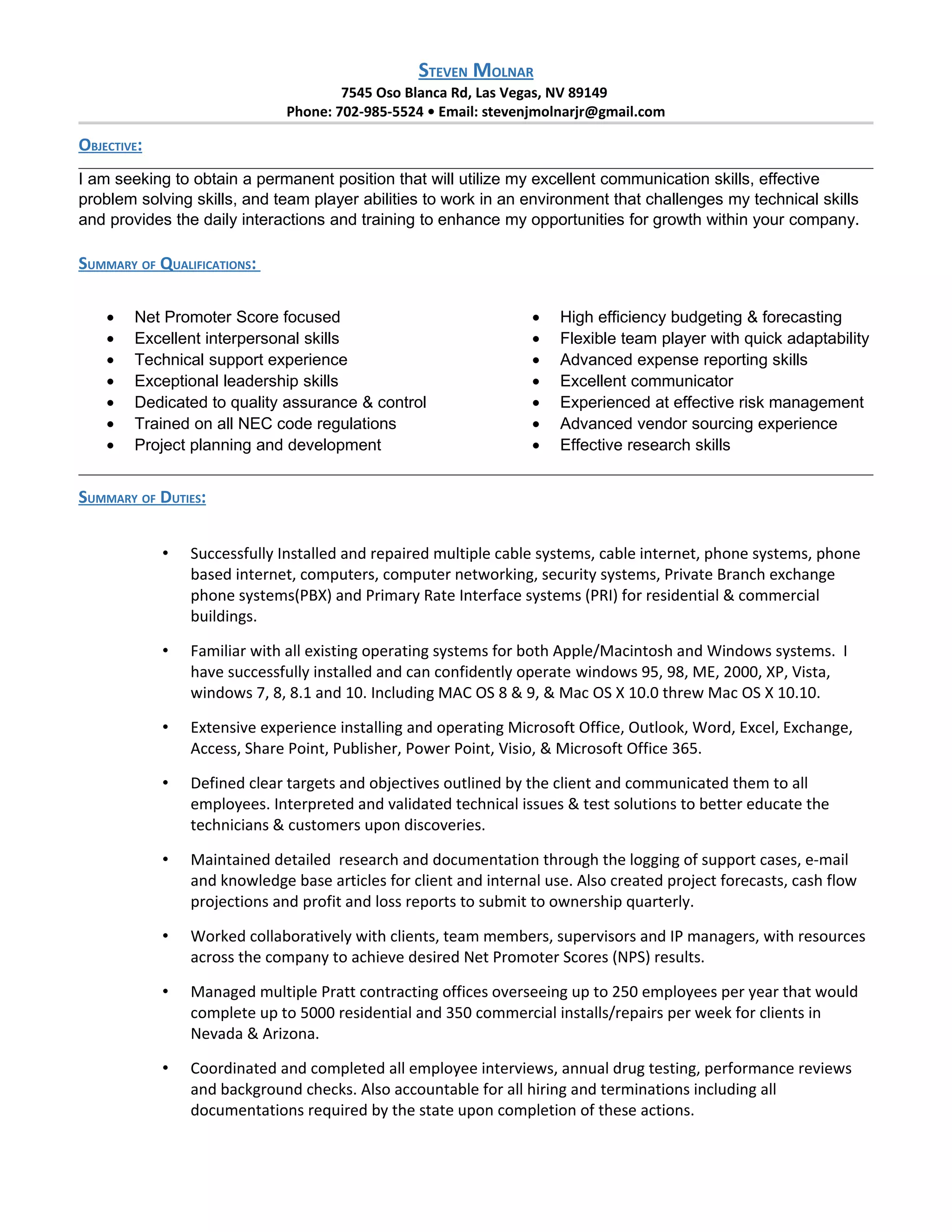 Steven Molnar Resume | PDF