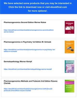Pharmacogenomics 1st Edition Werner Kalow | PDF