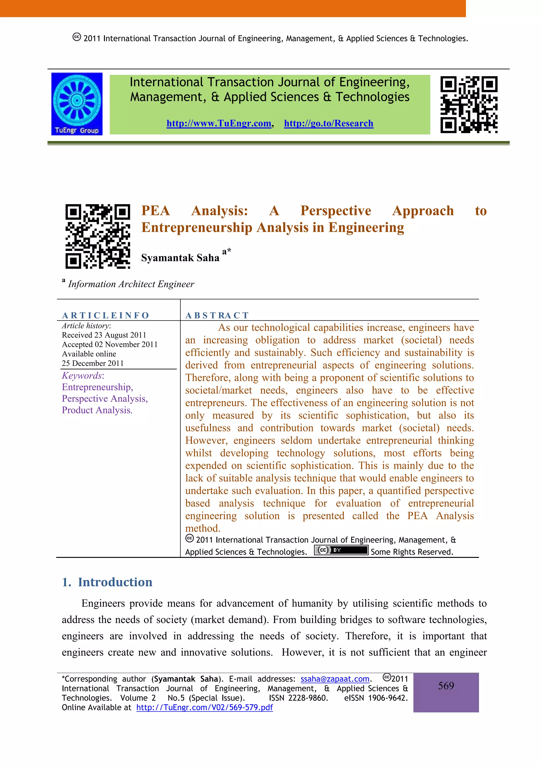PEA Analysis: A Perspective Approach to Entrepreneurship Analysis in ...