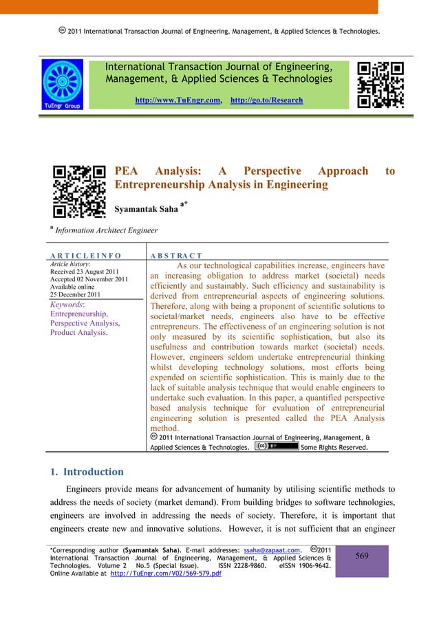 PEA Analysis: A Perspective Approach to Entrepreneurship Analysis in ...