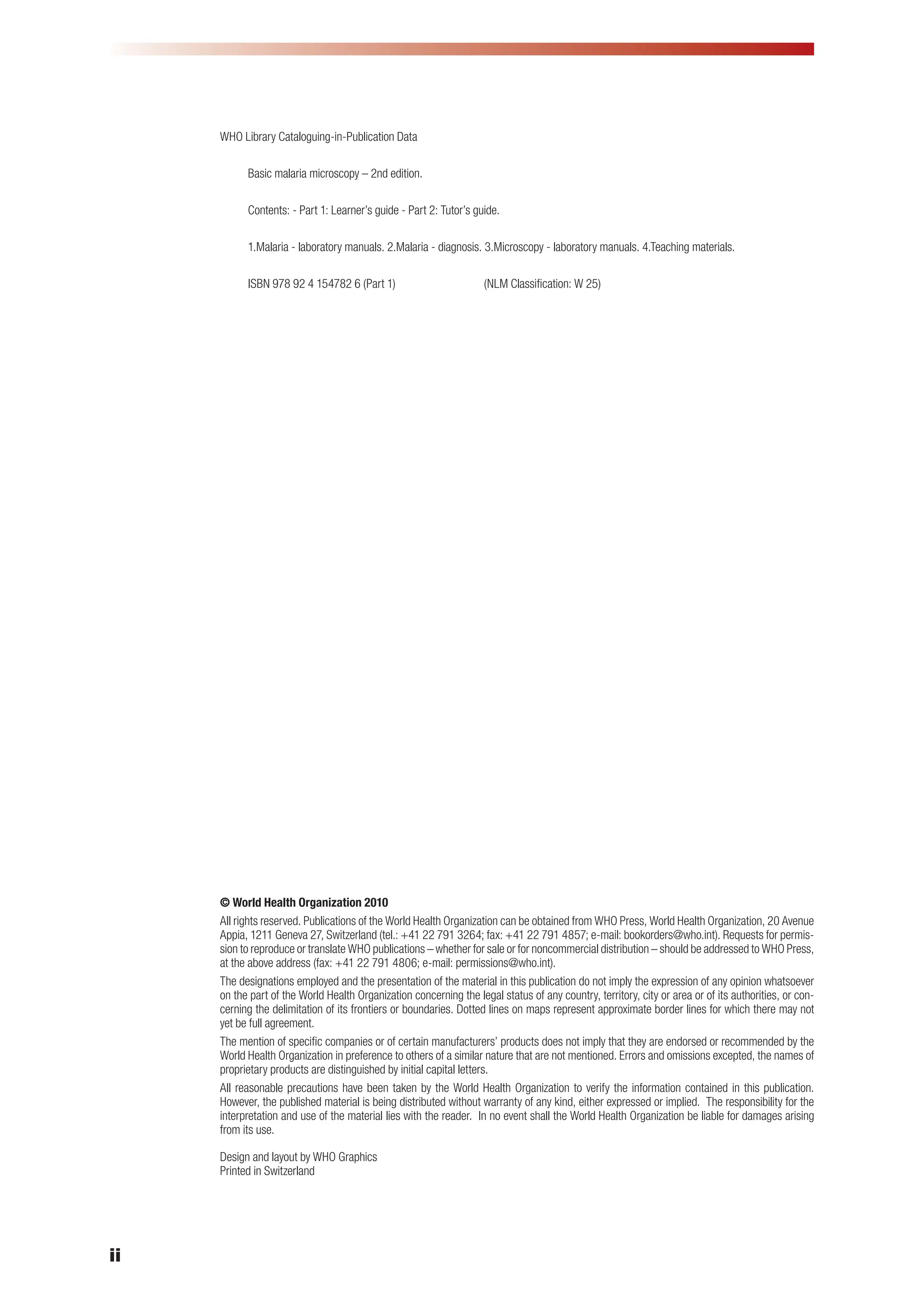 Basic Malaria Microscopy Learner s guide World Health Organization | PDF