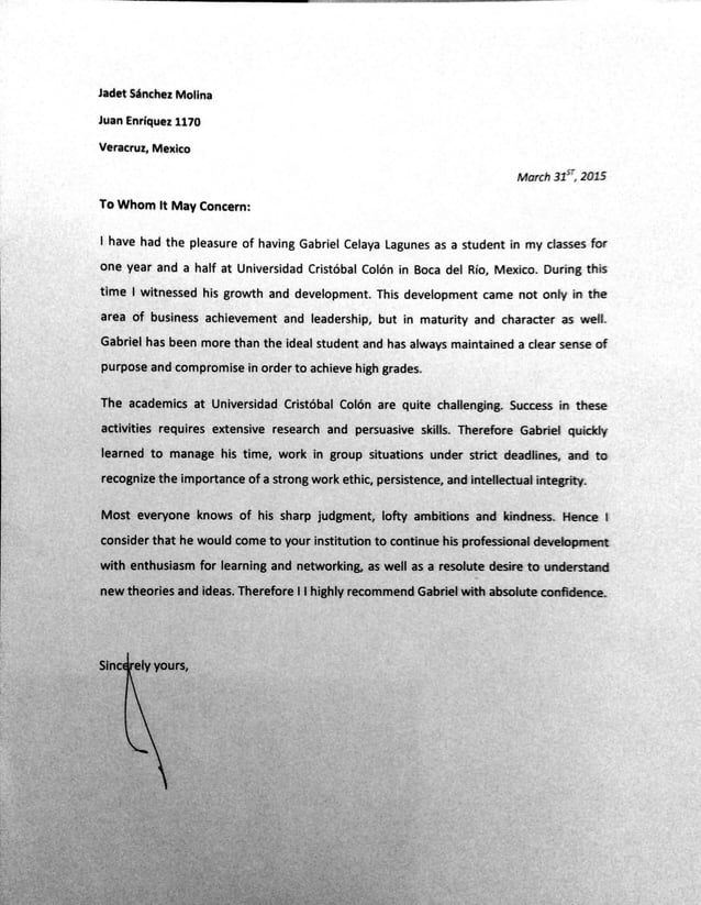 Letter of recommendation - Jadet Sánchez Molina | PDF