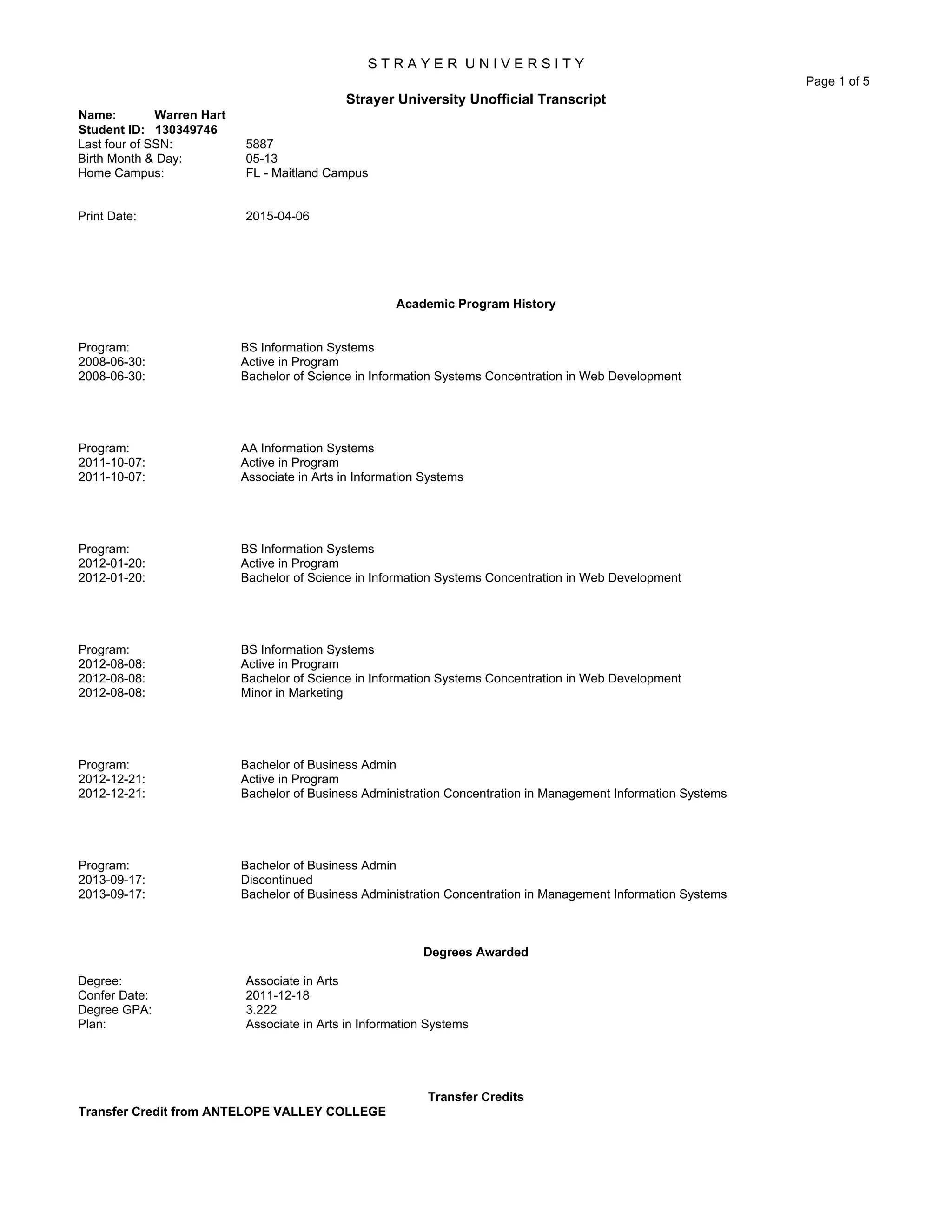 Hart, Warren_Unofficial Transcript | PDF