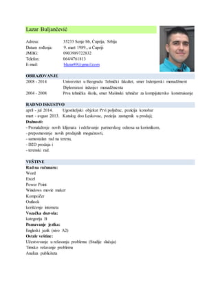 Lazar Buljančević - CV | PDF